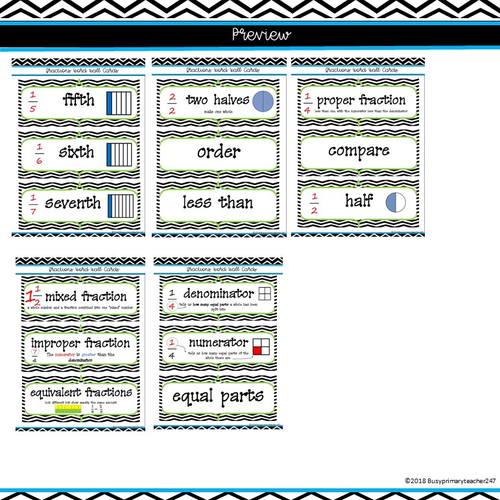 Fractions word wall vocabulary cards | Teaching Resources