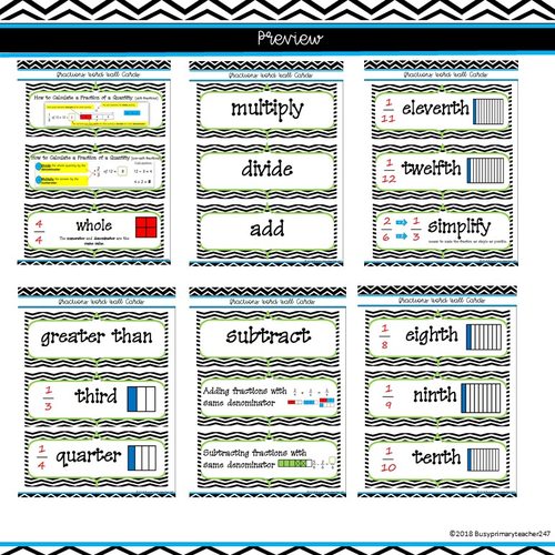 Fractions word wall vocabulary cards | Teaching Resources