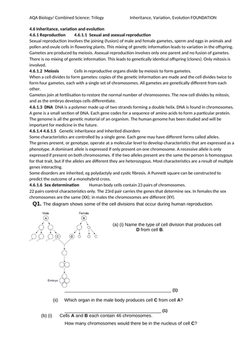 AQA GCSE Combined Trilogy/ Biology Revision Inheritance, Variation, Evolution | Teaching Resources