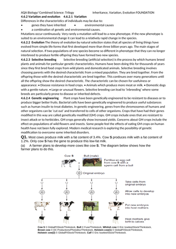 AQA GCSE Combined Trilogy/ Biology Revision Inheritance, Variation ...