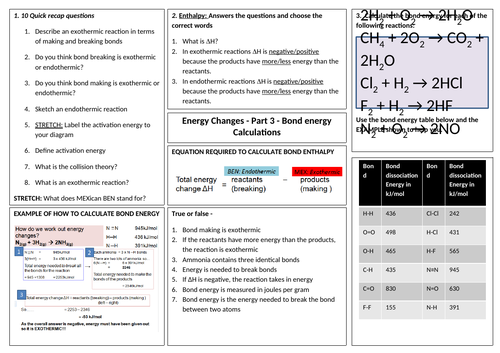 Edexcel 9-1 CC15 Revision MAT / SHEET + ANSWERS for Energy Changes ...