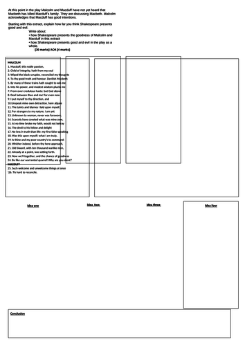 Macbeth Essay Planning Templates- with extracts and model | Teaching ...