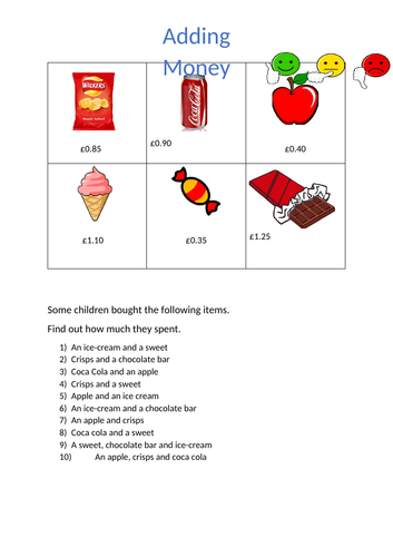Adding amounts of money and finding change | Teaching Resources