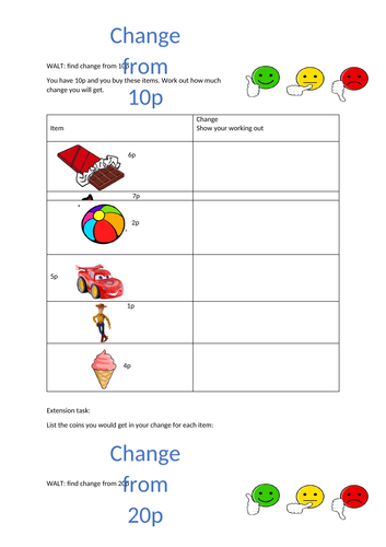 Adding amounts of money and finding change | Teaching Resources