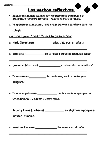 SPANISH A LEVEL REFLEXIVE VERBS AND PRONOUNS | Teaching Resources
