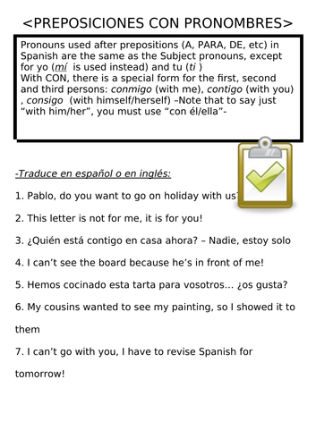 SPANISH A LEVEL PREPOSITIONS activities | Teaching Resources