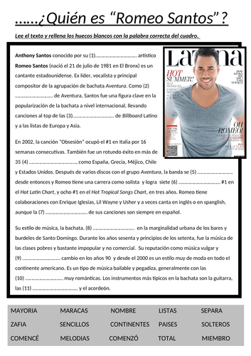 SPANISH A LEVEL PENELOPE CRUZ ROMEO SANTOS reading sheets | Teaching ...