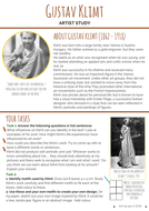 Gustav Klimt artist research & analysis worksheet | Teaching Resources