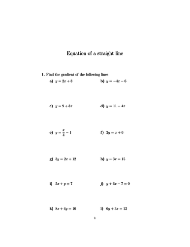 Equation of a straight line worksheet (with solutions) | Teaching Resources
