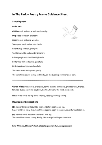 IN THE PARK Poem Frame Sheet (KS2) + Guide | Teaching Resources