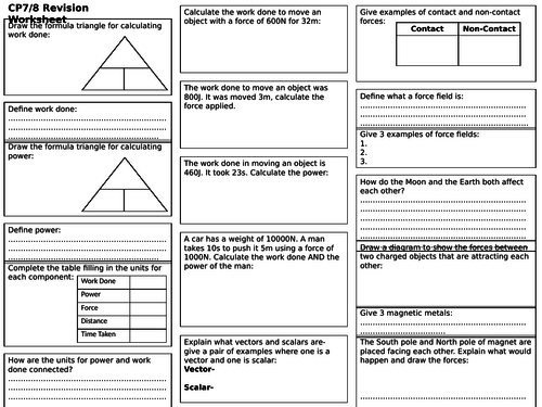 Edexcel Combined Science Physics 2 Revision Worksheets | Teaching Resources