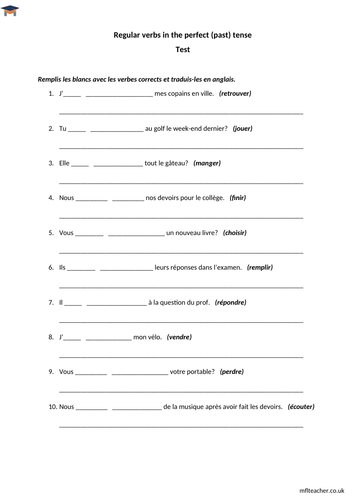 French - Regular verbs perfect tense test | Teaching Resources