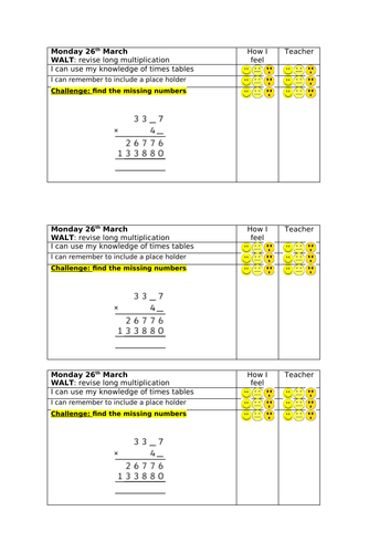 Y6 Sats revision- revise long multiplication and long division ...