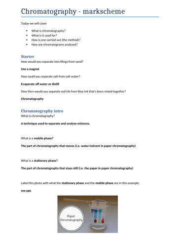 GCSE AQA 9-1 NEW Chromatography lesson | Teaching Resources