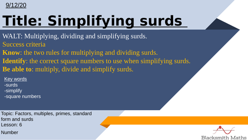 Simplifying surds - Lesson bundle | Teaching Resources