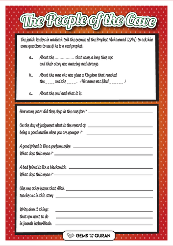 The People of the Cave (As-haab al-Kahf) Worksheet | Teaching Resources