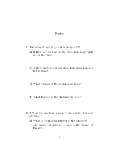 Ratios (introduction) worksheet (with solutions) | Teaching Resources