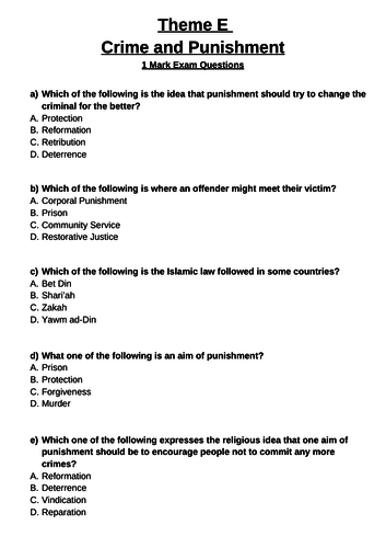 AQA GCSE 9-1 Crime and Punishment exam questions booklet | Teaching ...
