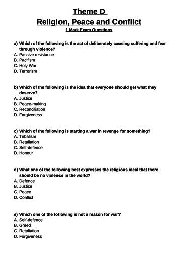 AQA GCSE Religion, Peace and Conflict exam questions booklet | Teaching ...