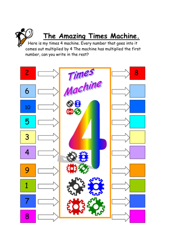 4 times table 'Times machine' fun worksheet, SEN workstation task ...