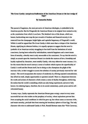 The Great Gatsby and the American Dream | Teaching Resources