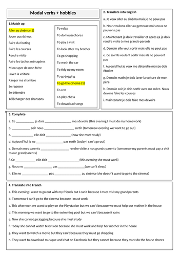 KS3/4 French - Pool of resources on Modal Verbs + hobbies (oral and ...