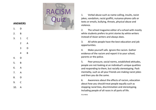 Racism Quiz and Worksheet (US) | Teaching Resources