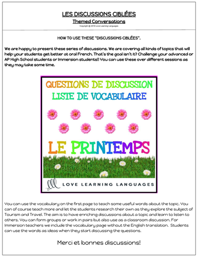 Le printemps Spring - Discussions ciblées - French themed conversation ...