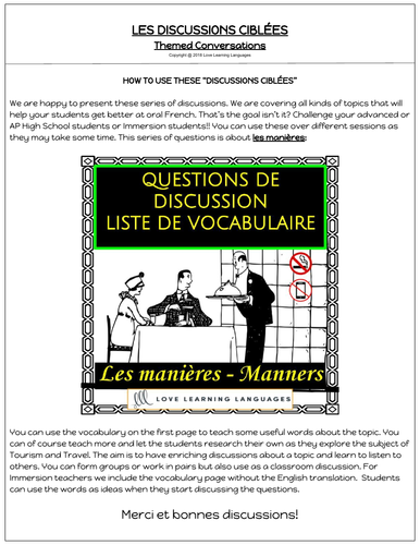Les manières - manners Discussion ciblée - French themed conversation ...