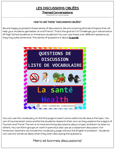 La santé - Health - Discussion ciblée - French themed conversation ...
