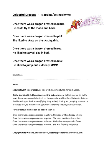 2 COLOUR RHYMES to clap, chant, act, embellish, EY/KS1 | Teaching Resources
