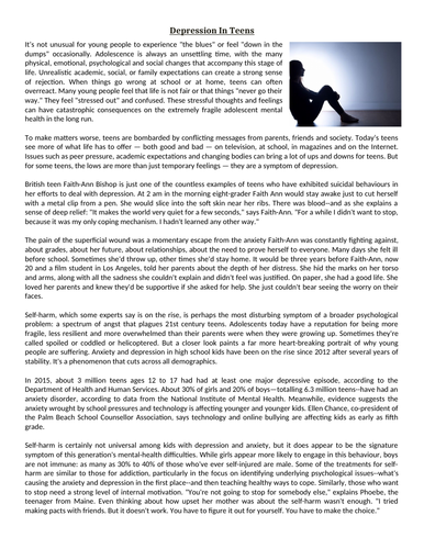 Depression in Teens - Reading Comprehension Worksheet - Informational ...