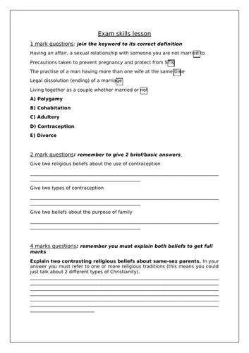 Relationships & Families exam skill lesson AQA | Teaching Resources Relationships & Families exam skill lesson AQA | Teaching Resources