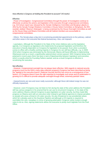 A level politics essay plan, How effective is Congress at holding the ...