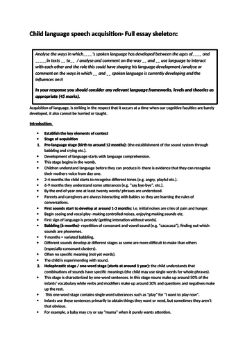 Child language essay skeleton | Teaching Resources