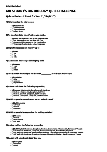 Exdexcel 9-1 GCSE Combined Science Revision - 200 MCQ quiz covering all ...