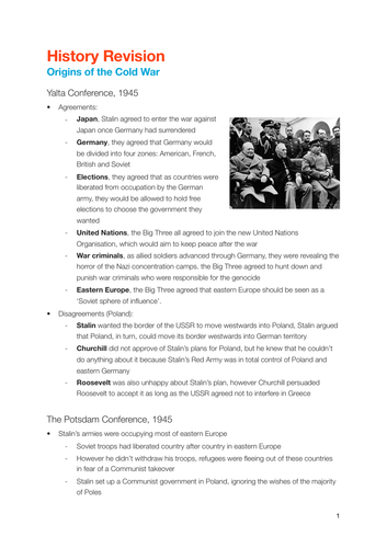 CAMBRIDGE IGCSE History - Cold War notes | Teaching Resources