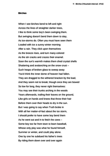 Robert Frost - Birches | Teaching Resources