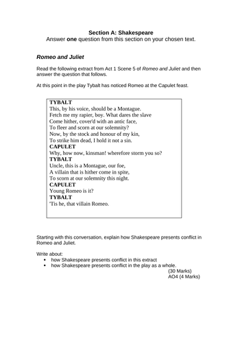 AQA Romeo and Juliet Mock questions | Teaching Resources