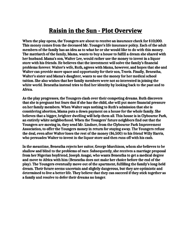 A Raisin in the Sun - IGCSE World Literature - Emphatic Task Guide ...