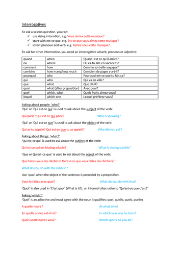 French Grammar Notes (Perfect for A Level students!) | Teaching Resources