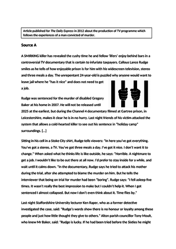 AQA GCSE English Language Paper 2 Mock/ Practice Exam: Prisons ...