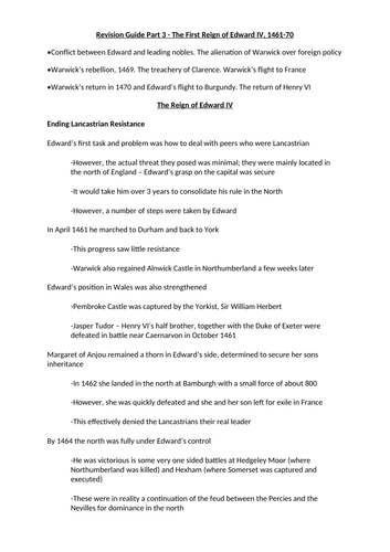 Wars of the Roses - 4 Part revision guide | Teaching Resources
