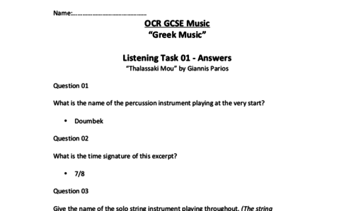 OCR GCSE Music - "Traditional Greek Music" Area of Study 3 "Rhythms of ...