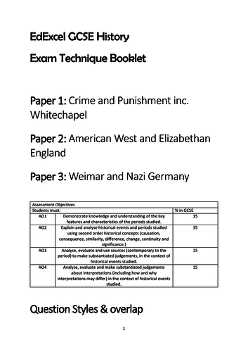 Edexcel GCSE History Exam Technique Booklet | Teaching Resources