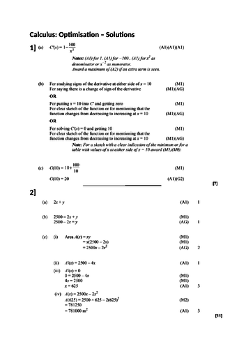 Calculus: Optimisation | Teaching Resources