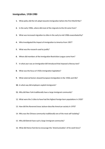 Immigration in America, 1918-80 | Teaching Resources