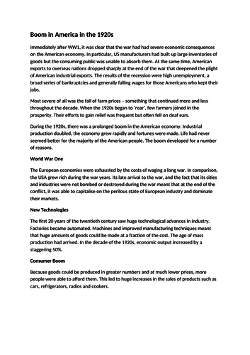 1920s Boom in America | Teaching Resources