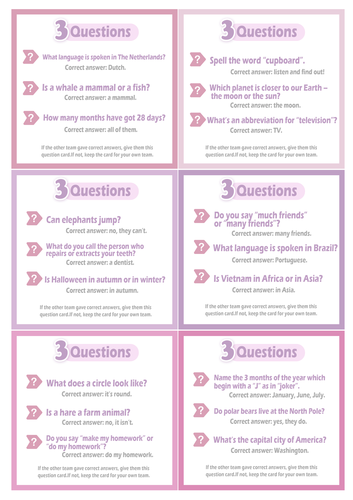 3 QUESTIONS. FUN CLASSROOM COMPETITION | Teaching Resources