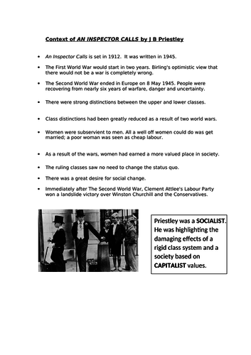 An Inspector Calls revision handout. | Teaching Resources